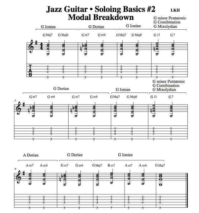 Jazz Guitar Lessons • Soloing Basics Part Two • Standard Notation, Tab ...