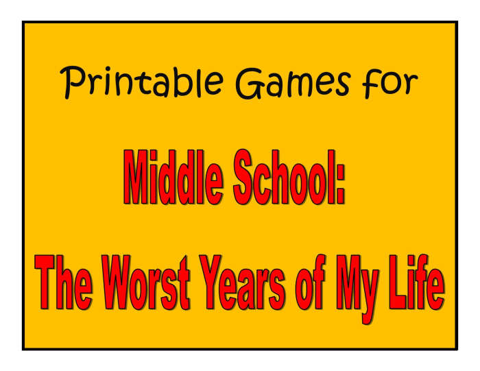 Printable Games for Middle School the Worst Years of My Life: Ideas for ...