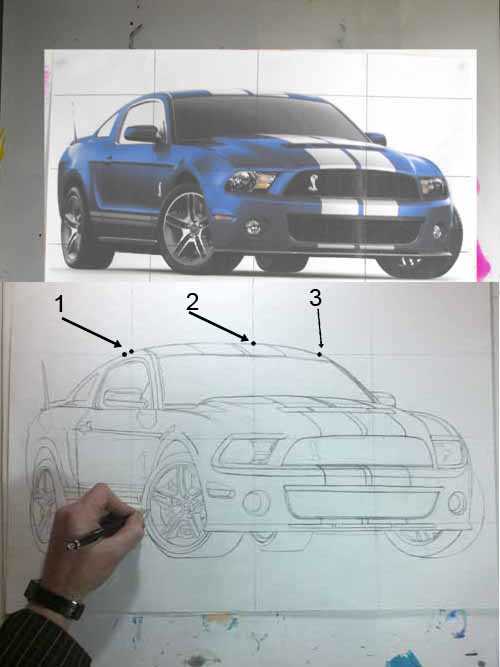 How to draw a car step by step, Mustang Shelby GT500 with marker pens ...