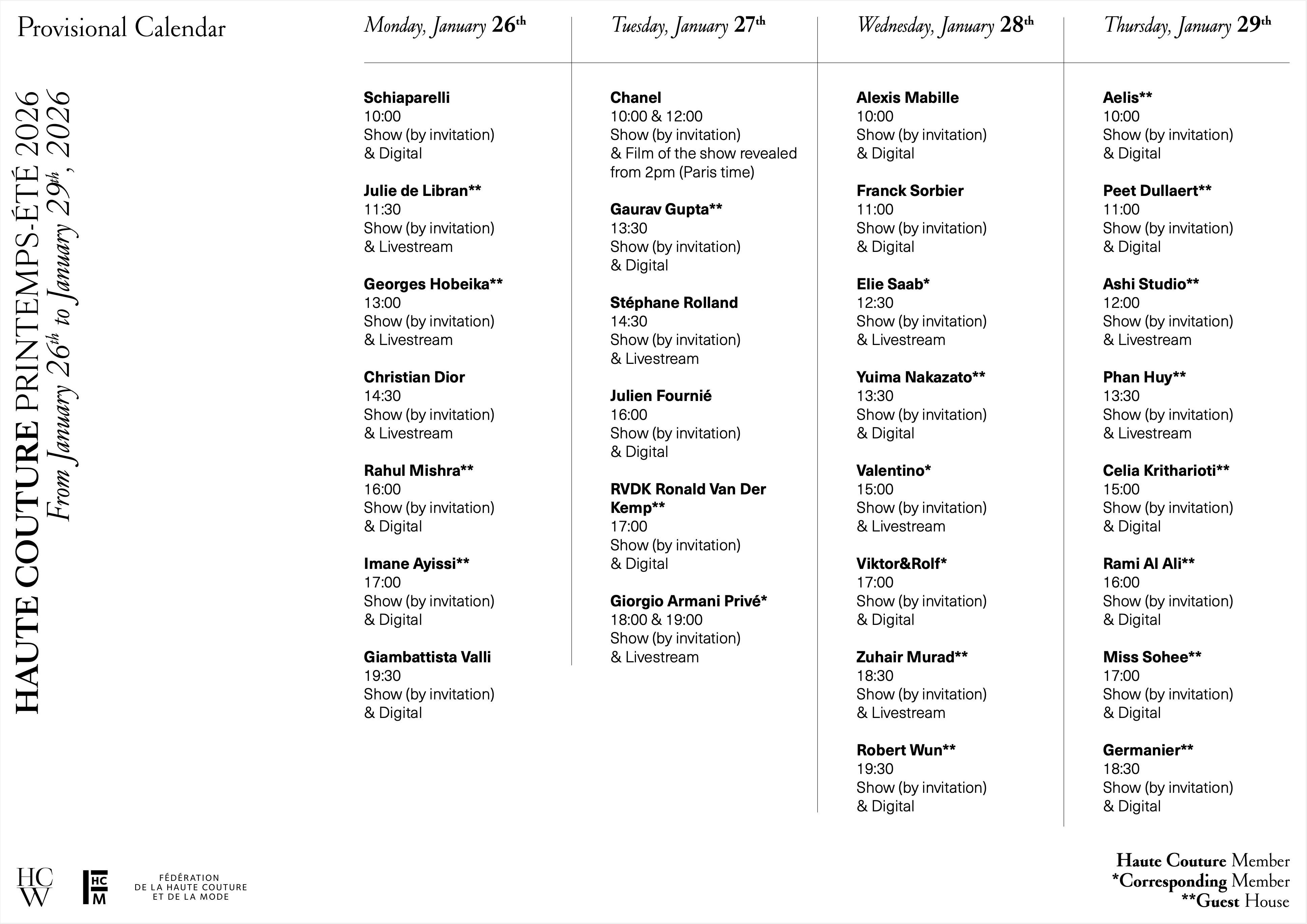 See the Official Paris Haute Couture Fashion Week Spring 2026 Schedule ...