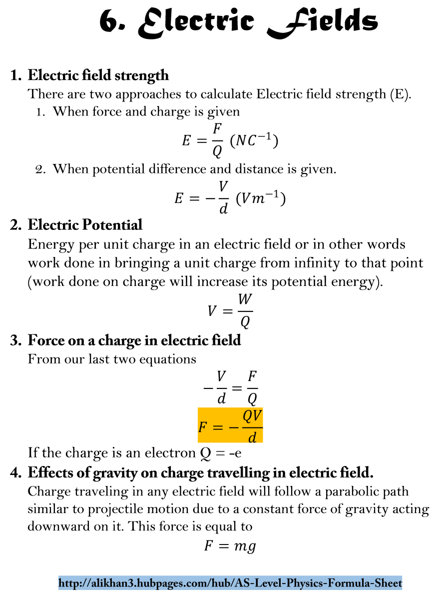 AS Level Physics Formula Sheet HubPages