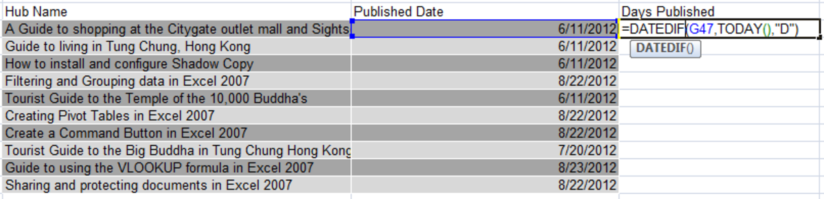 Using The Datedif Networkdays Month Year And Today Functions In Excel 2007 Hubpages