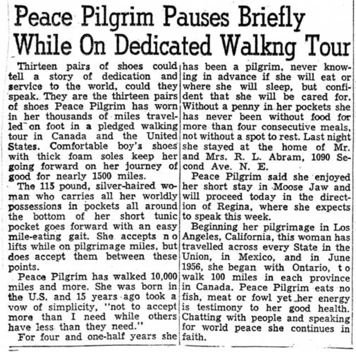 Her name was Peace Pilgrim; She Walked Thousands of Miles in North ...