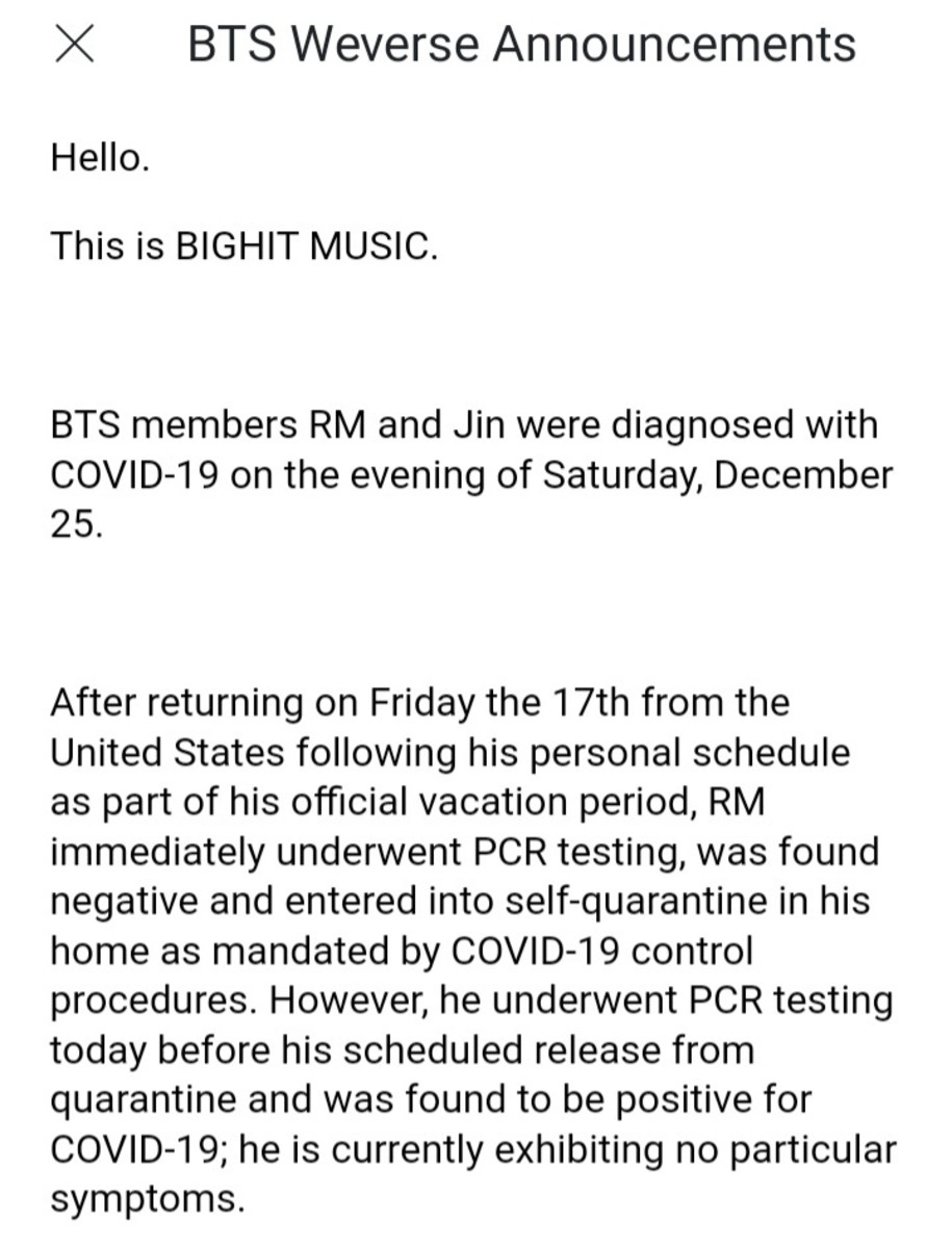 BTS RM and Jin Have Fully Recovered From COVID-19 - HubPages