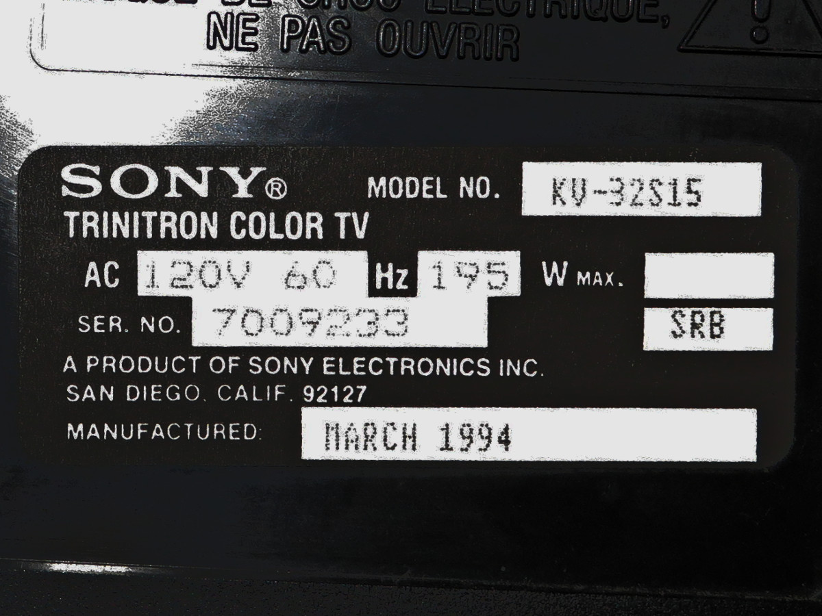 Sony Trinitron Color Television Model KV32S15, Chassis: AA-2, Made ...