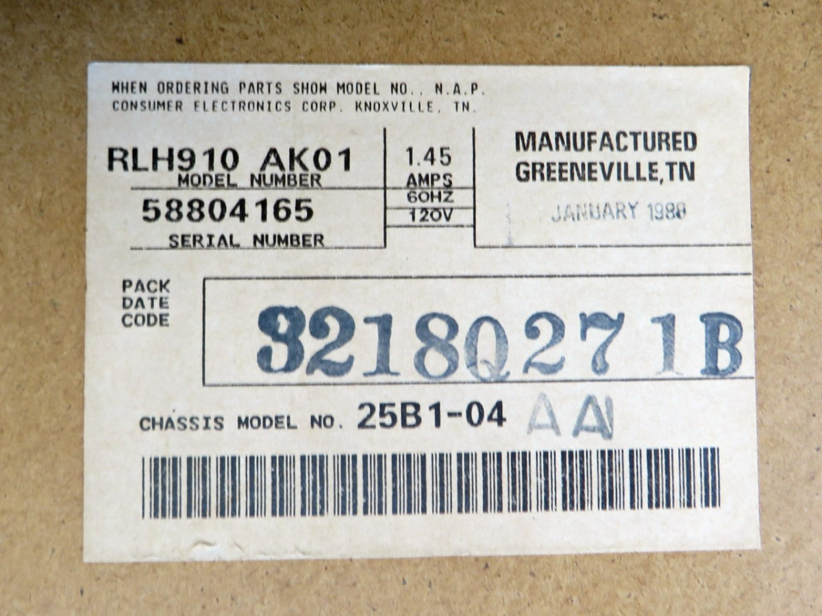 1988 Sylvania Color Television Model RLH910 AK01, Sylvania Chassis ...