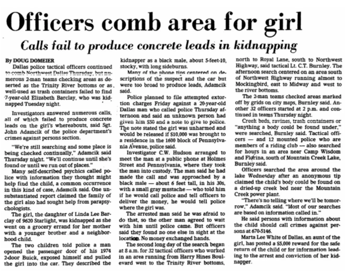 Elizabeth Barclay: Texas Rangers Still Hunting for 7-Year-Old's Killer ...