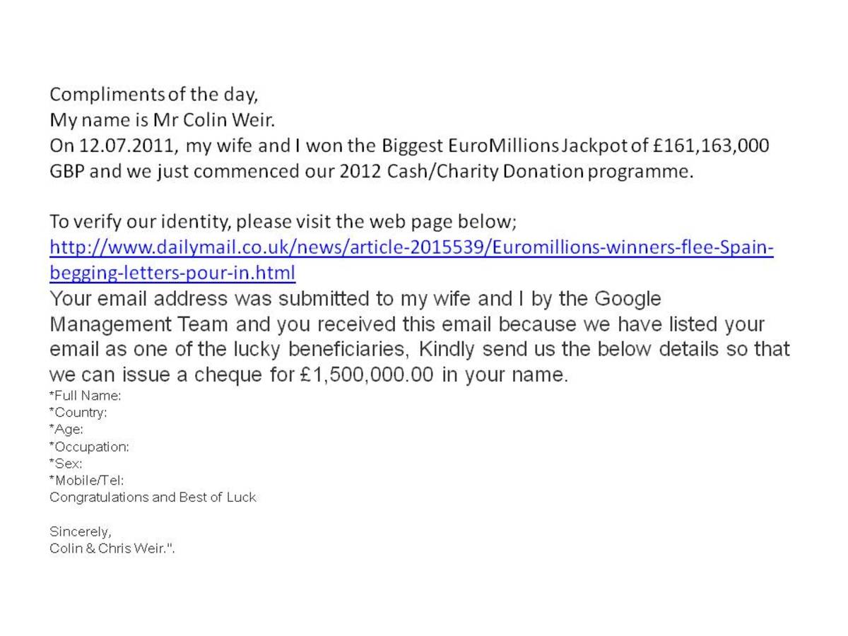 Email Scammers Capitalize On Colin And Chris Weir‏'s Lottery Winning ...
