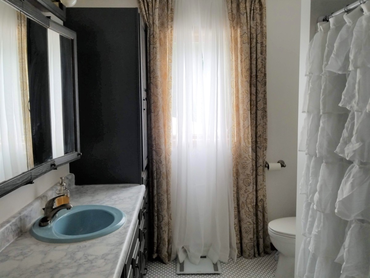 Bathroom DIY Update Easy and Cheap; Contact Paper Floor and Counter ...