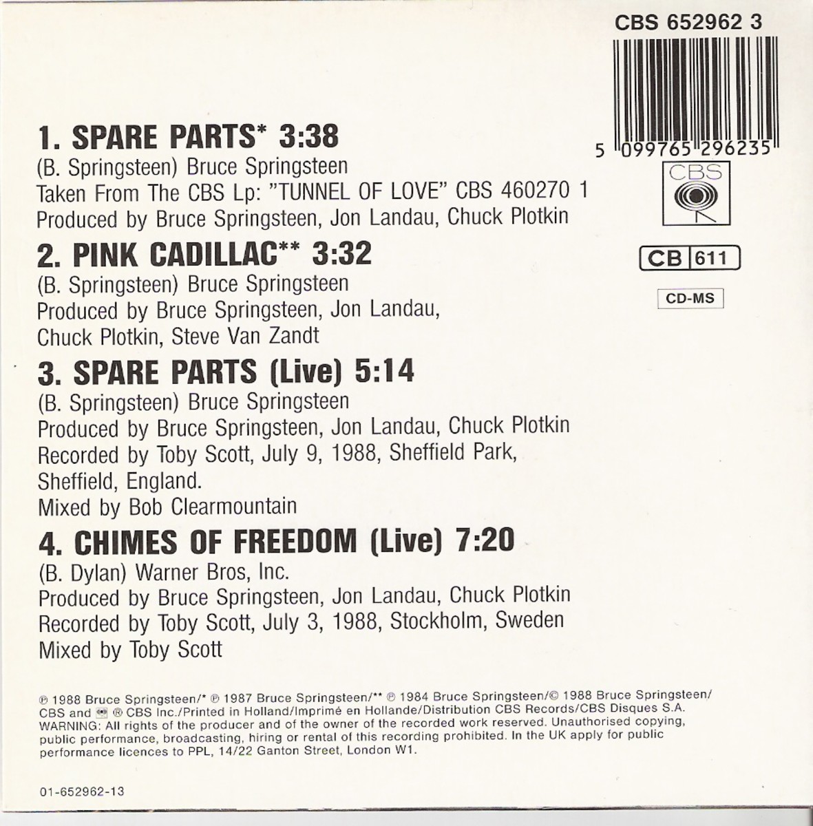 Bruce Springsteen vinyl and compact disc collectibles from the Eighties ...