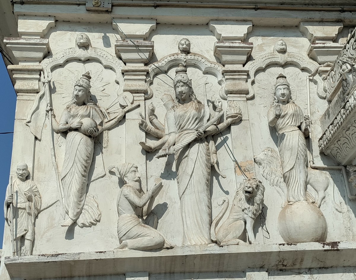 Different forms of Durga, the Mother Goddess in temple decorations of ...