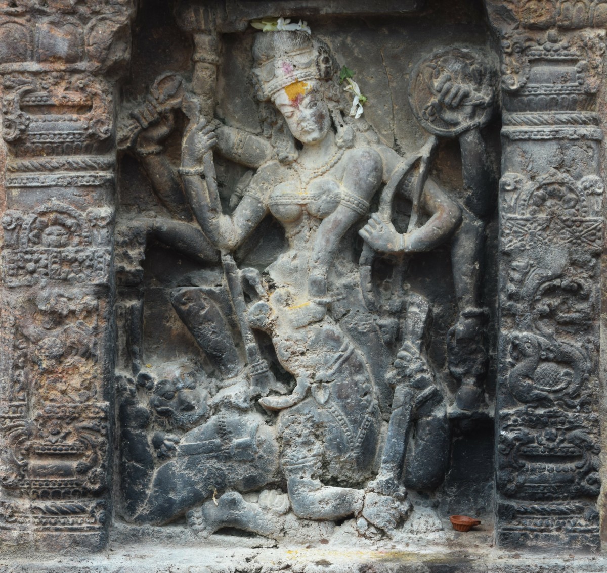 Different forms of Durga, the Mother Goddess in temple decorations of ...