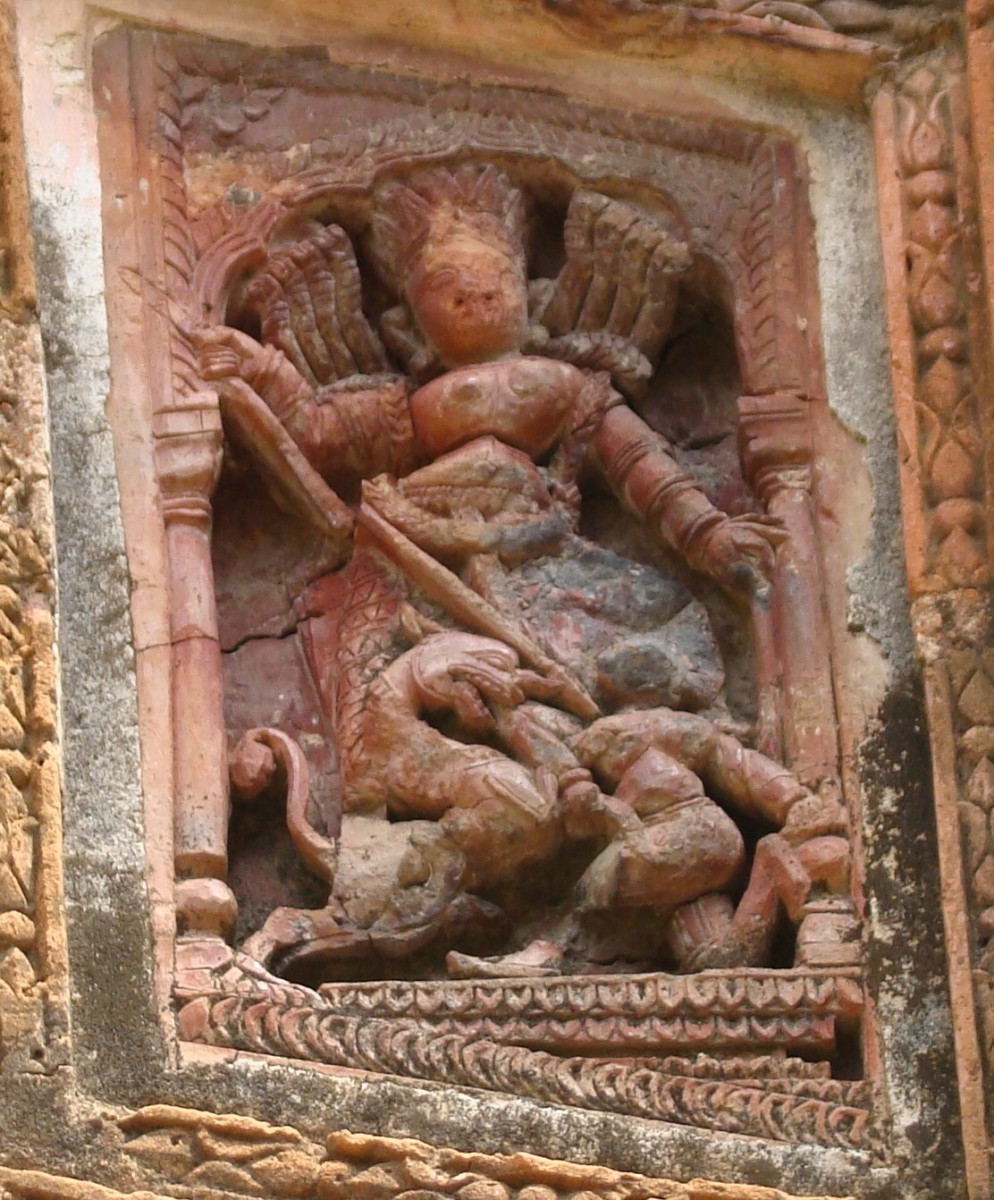 Different forms of Durga, the Mother Goddess in temple decorations of ...